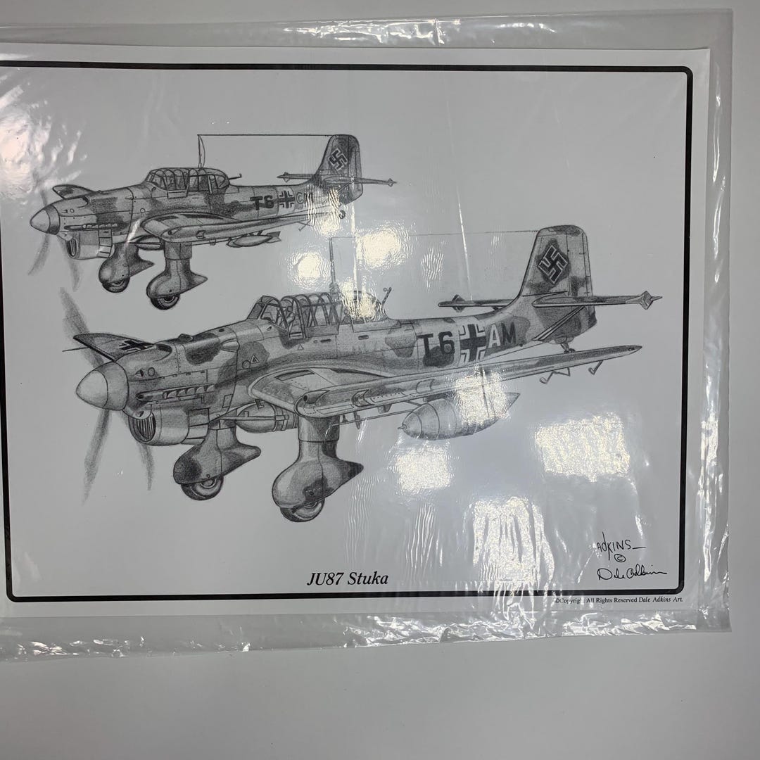 JU87 Stuka, Dale Adkins Art, Pencil Sketch, 11x14 Print in Sleeve, Not ...