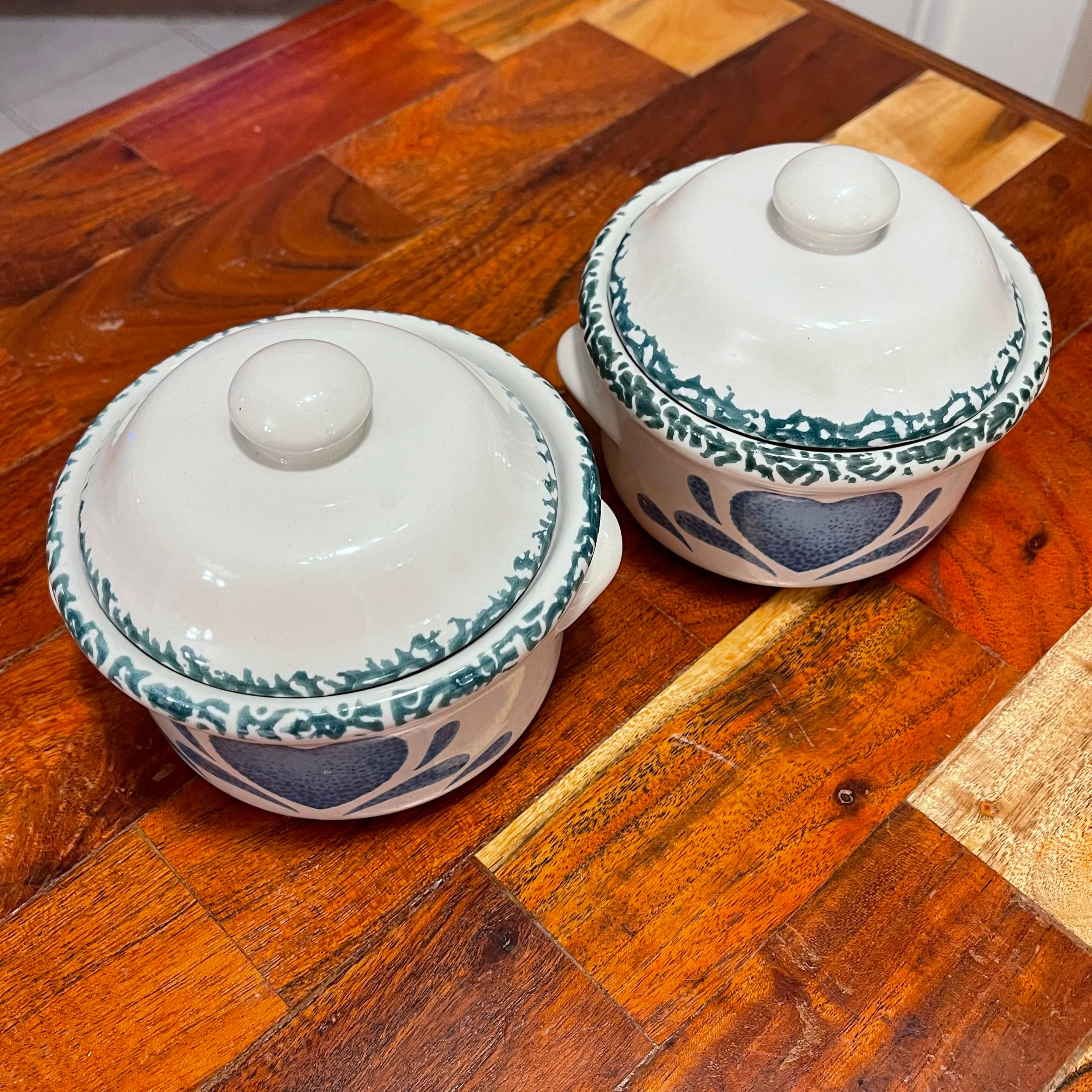 Vintage Corelle Spongware Blue Hearts Mini Crocks With Lid. - Etsy