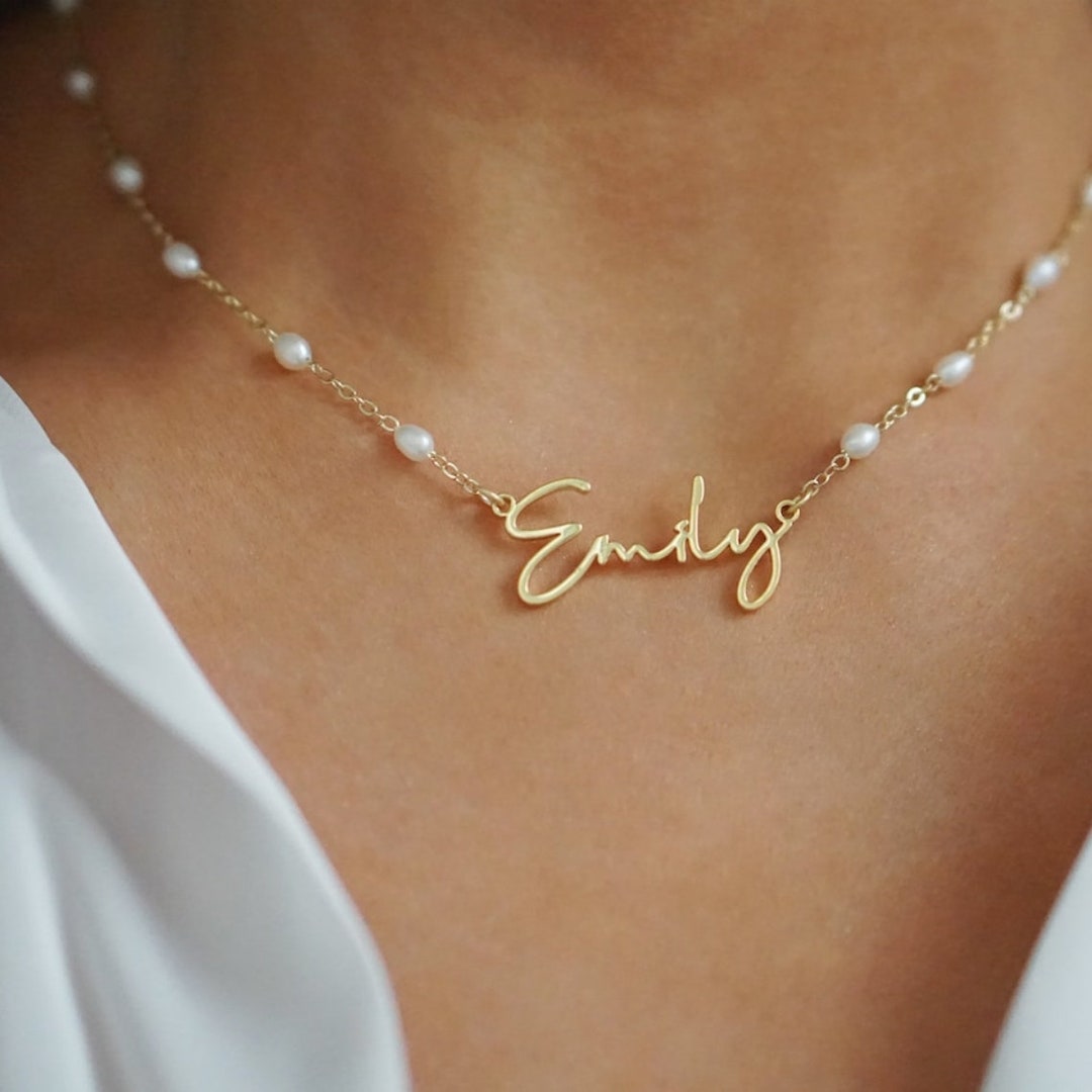 Beaded Pearls Name Necklace Custom Jewelry Gifts for Her - Etsy
