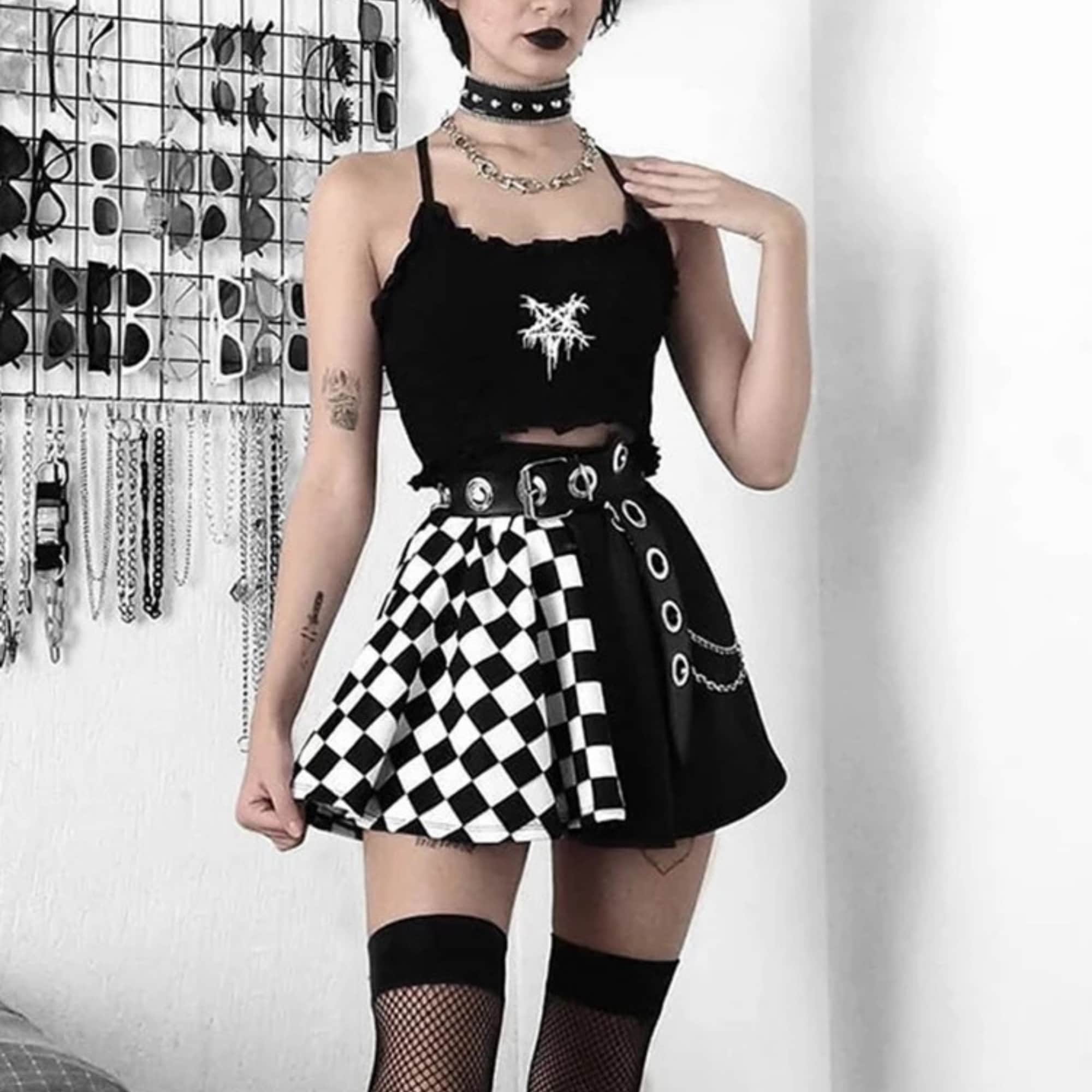 Black Skirt Grunge Square School Gothic Style Sun Y2k Clothing Etsy