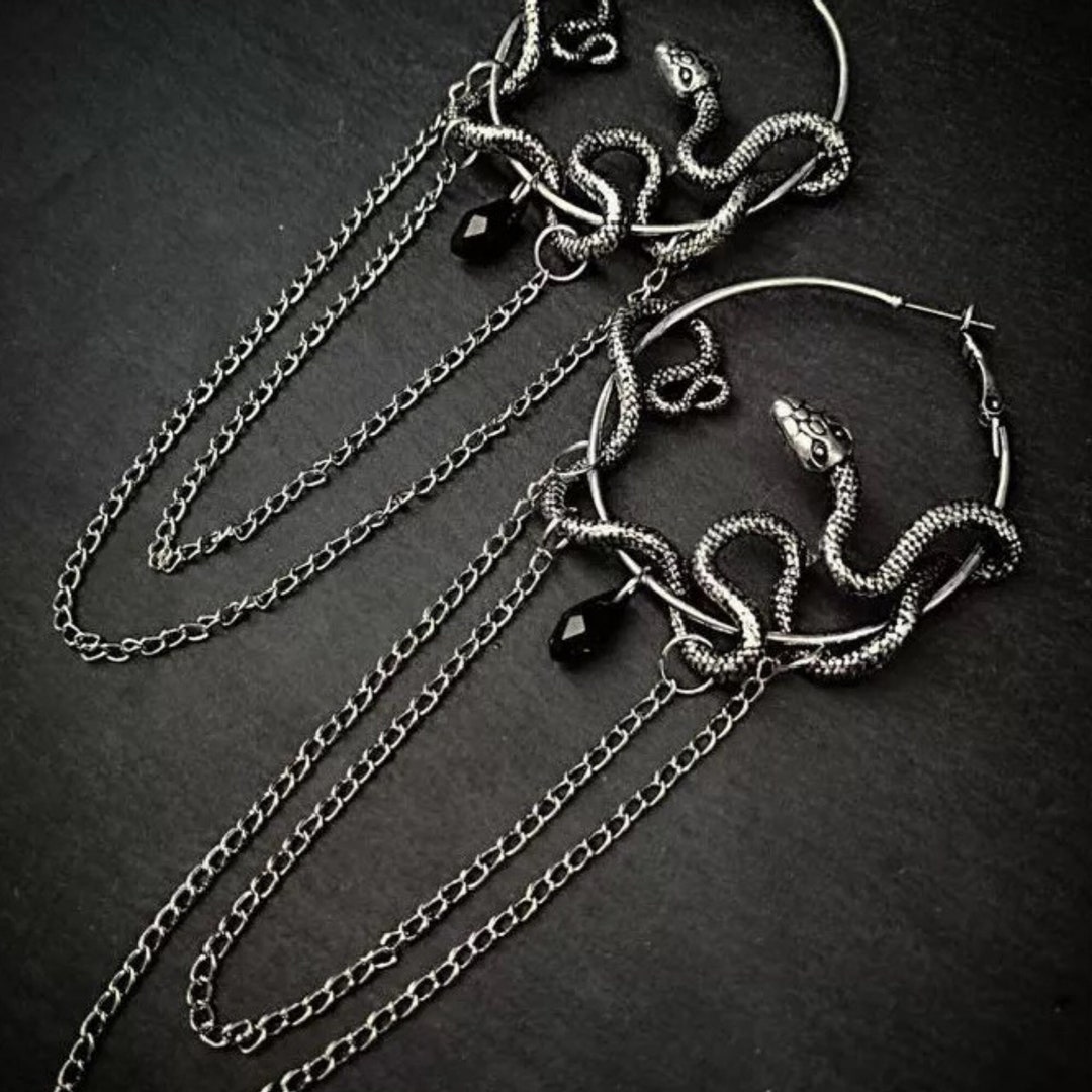 Snake Hoop Earrings Gothic Black Witch Jewelry Wicca Goth Park - Etsy