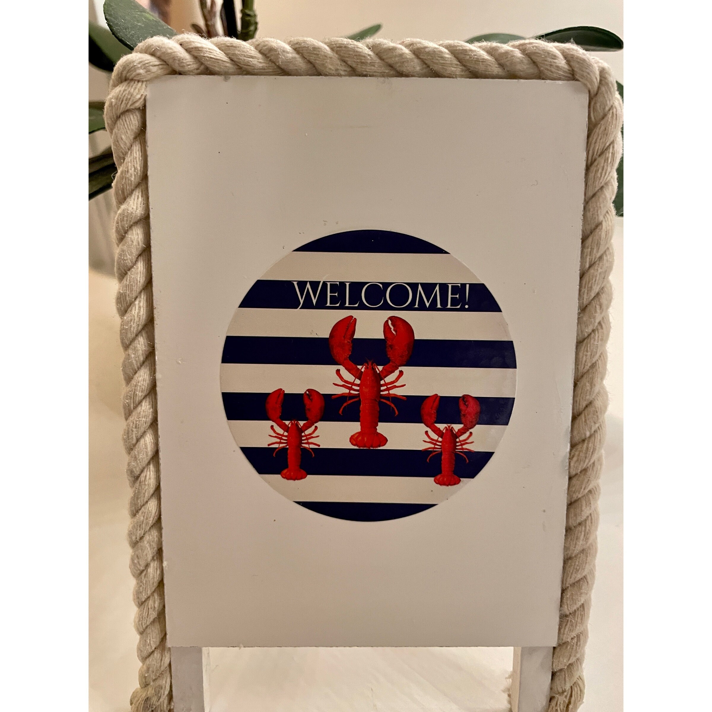 Wooden Easel Style Welcome Sign, Nautical Navy Blue & White Stripes ...
