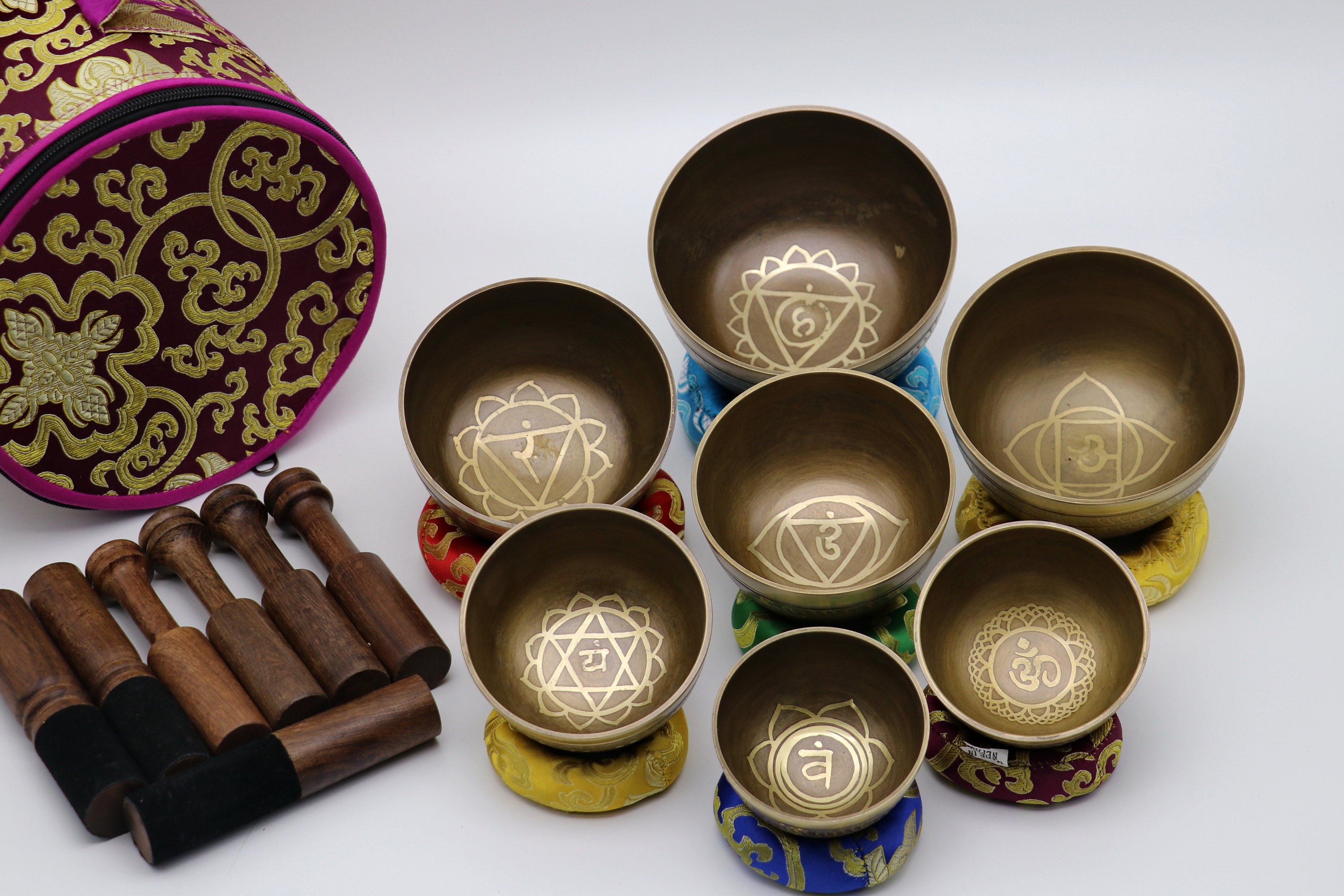Chakra Symbol Natural Color Set of 7 Singing Bowl From Nepal-meditation ...