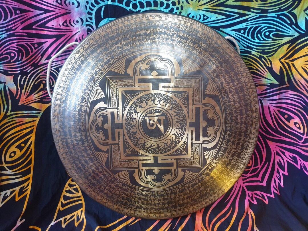 Tibetan Om Mantra Gong: Large Meditation Sound Bath Gong - Etsy