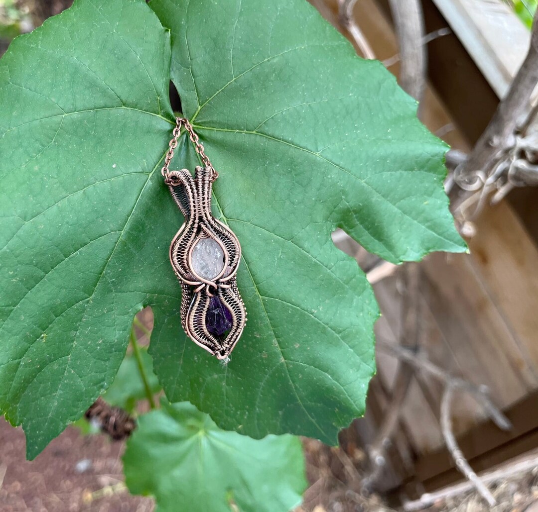 Rose Quartz and Amethyst Copper Goddess Wire Wrap, Pink and Purple ...