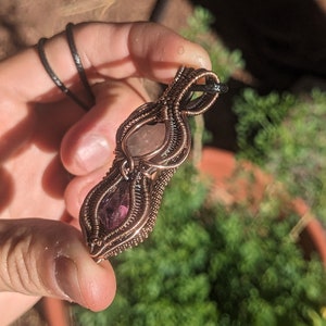 Rose Quartz and Amethyst Copper Goddess Wire Wrap, Pink and Purple ...