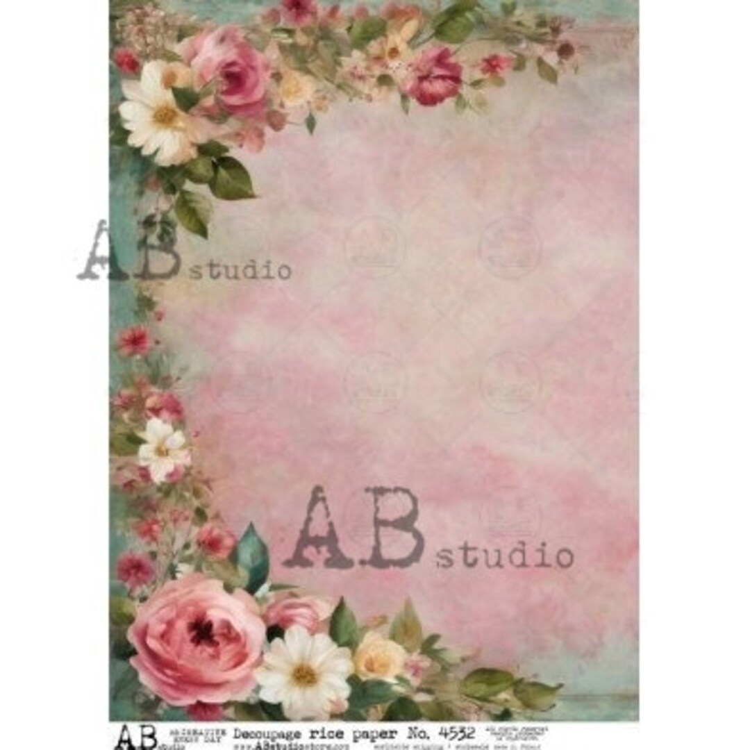 A4 DFAB 4532 Pink and Teal Floral Background Decoupage Rice Paper - Etsy