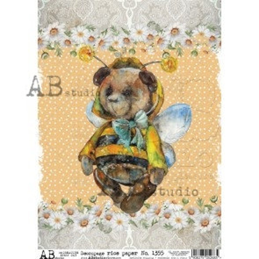 A4 DFAB 1355 Teddy Bear Bumble Bee 001 Decoupage Rice Paper - Etsy