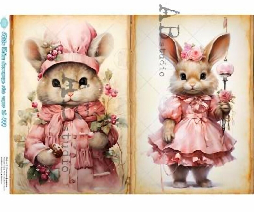 A4 ABDF 0444 Pink Christmas Bunny Duo Decoupage Rice Paper - Etsy