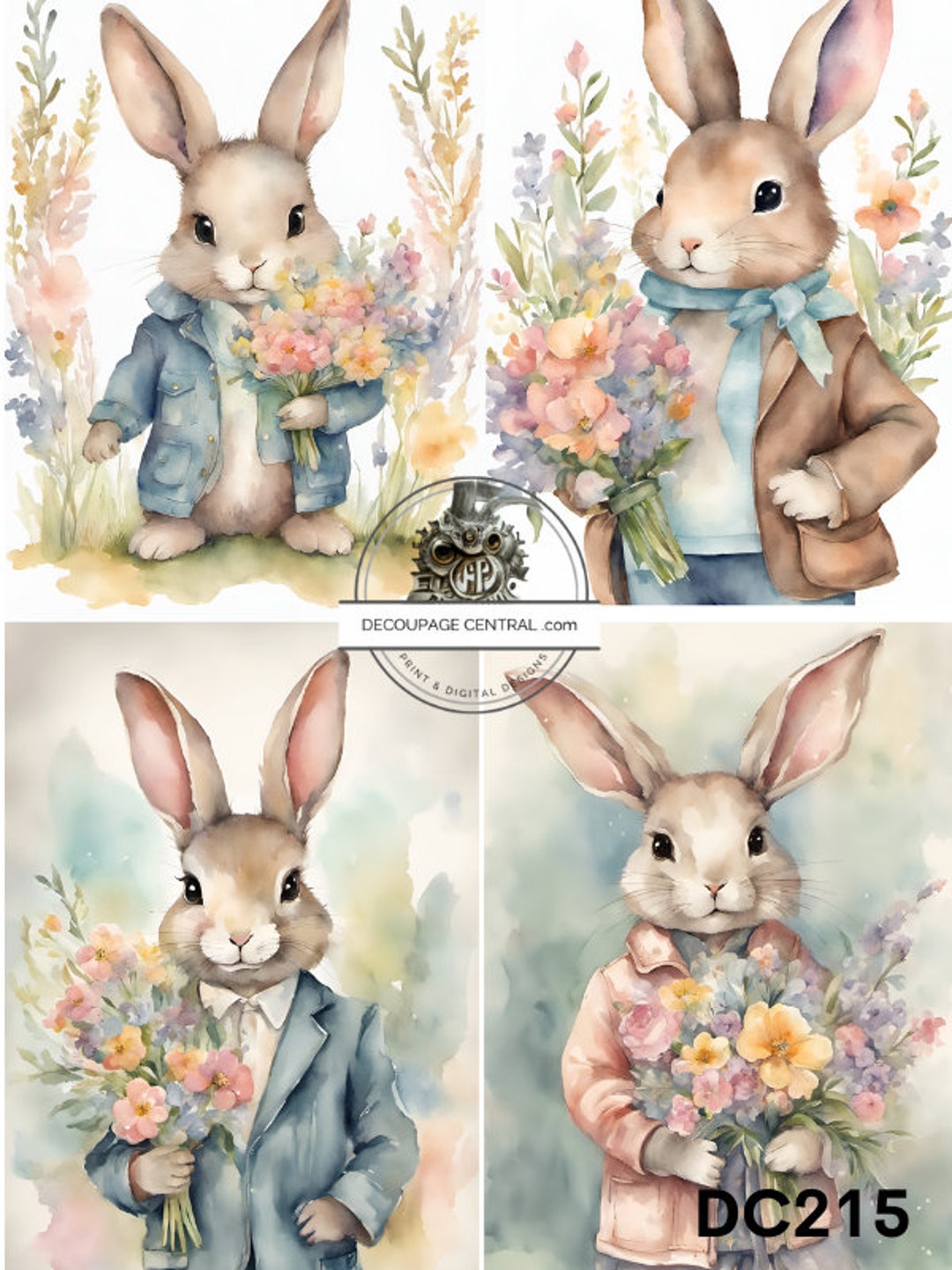 A4 DF 215 Easter Bunny Dressed up X Four Decopauge Rice Paper - Etsy