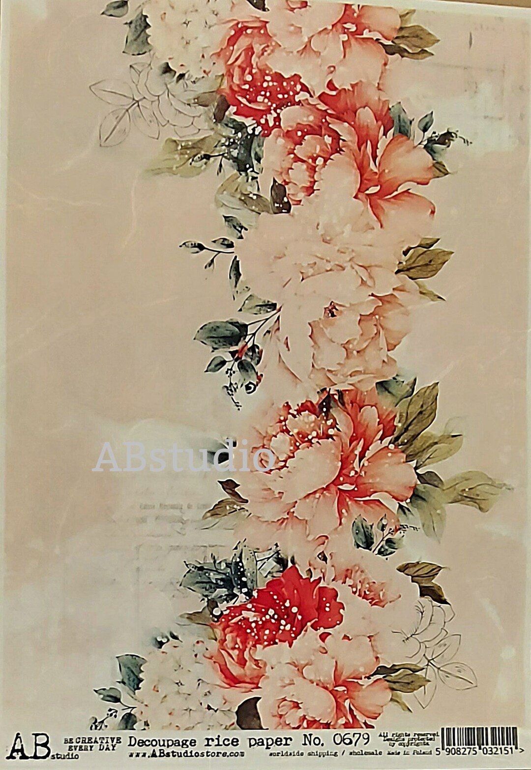 A4 DFAB 0679 Peony Swag Background Decopauge Rice Paper - Etsy