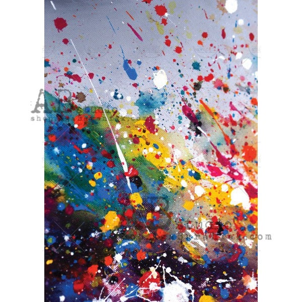 A4 AB DF 0148 Primary Colors Paint Splatter Decopauge Rice Paper - Etsy