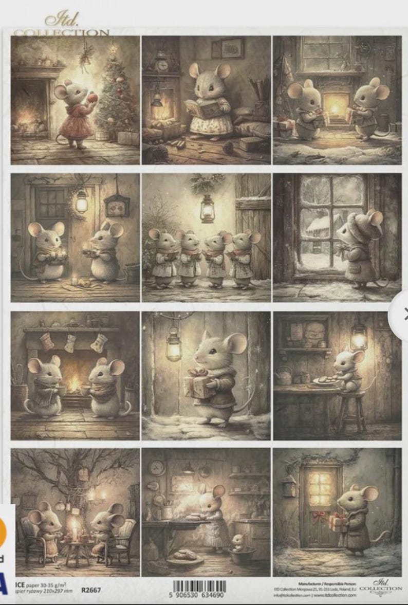 A4 DF 2667 Cozy Christmas Mice Multi Image X 12 - Etsy