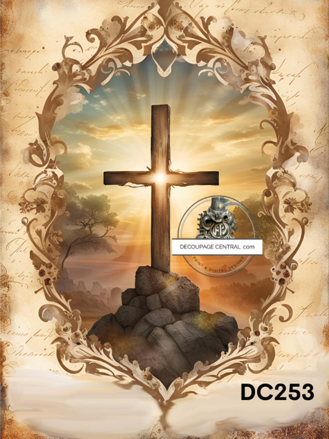A4 DF 253 the Old Rugged Cross With Script Background Decoupage Rice ...