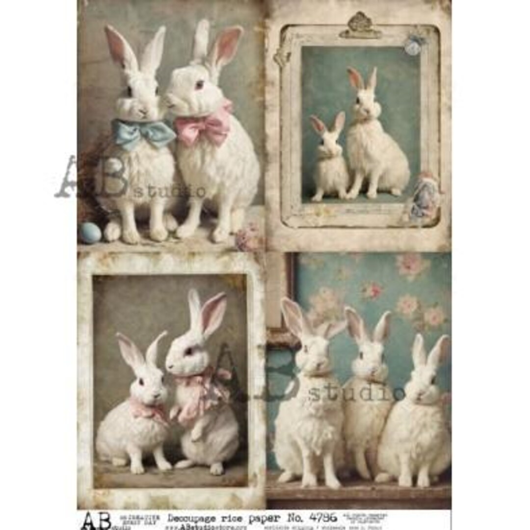 A4 ABDF 4786 Easter Rabbits X 4 Decoupage Rice Paper - Etsy