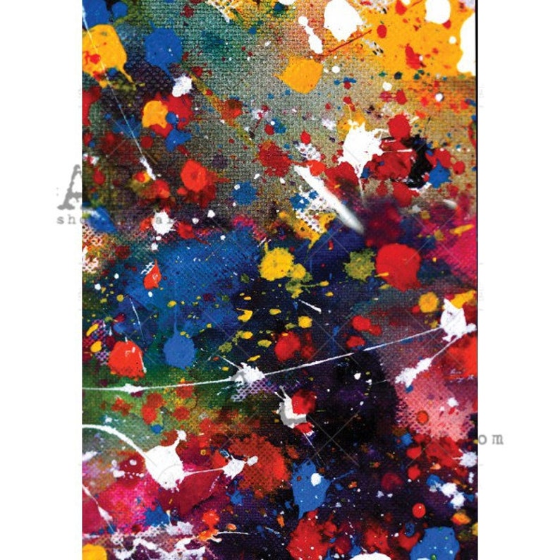 A4 AB DF 0156 Primary Colors Paint Splatter on Burlap Decopauge Rice ...