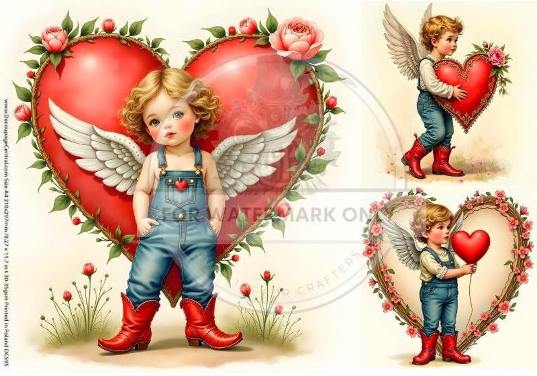A4 DF 595 Cupid Image Trio Decoupage Rice Paper - Etsy