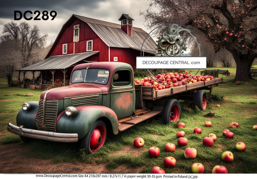 A4 DF 289 Vintage Apple Truck Decopauge Rice Paper - Etsy