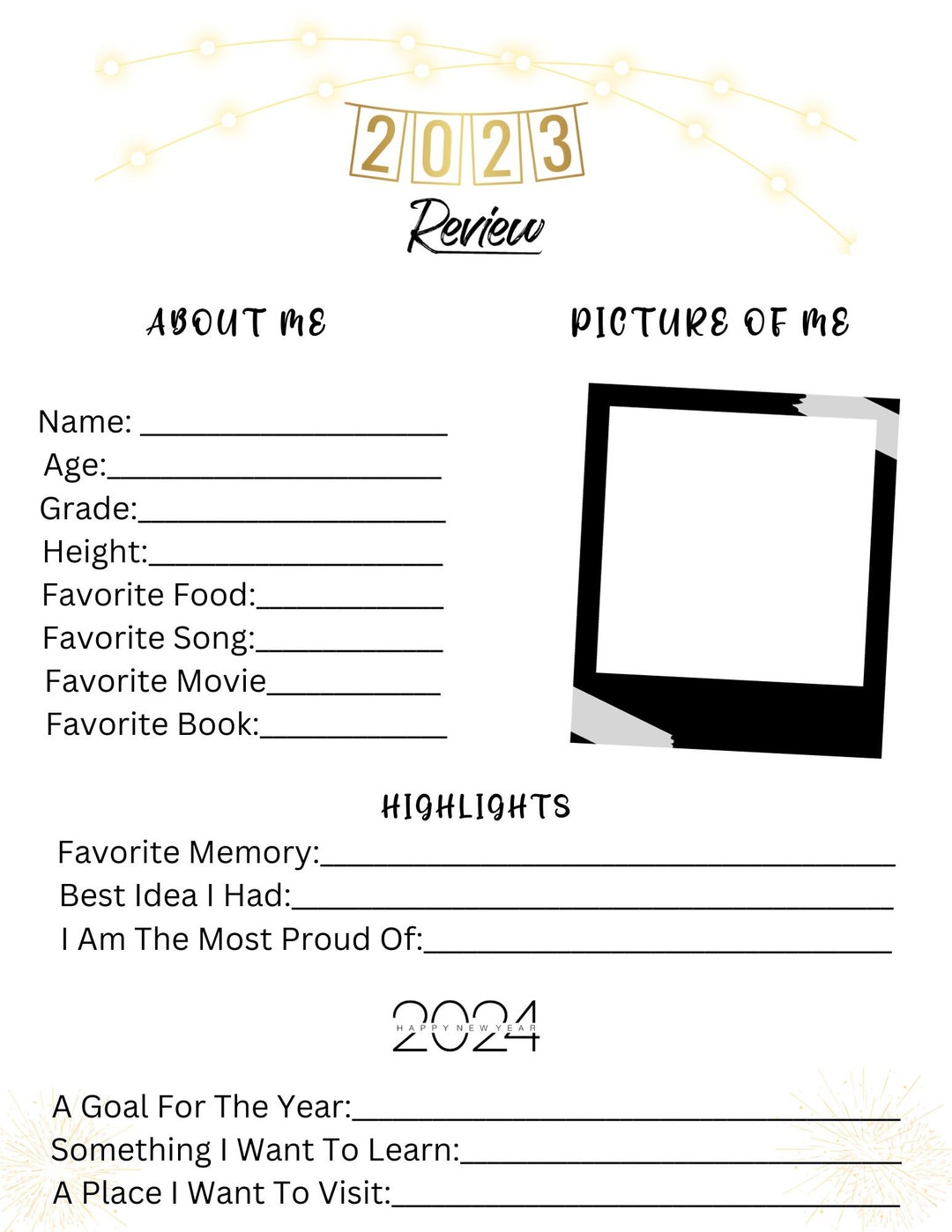2023 Year in Review Printable, New Years Eve Print, Kids NYE Craft ...