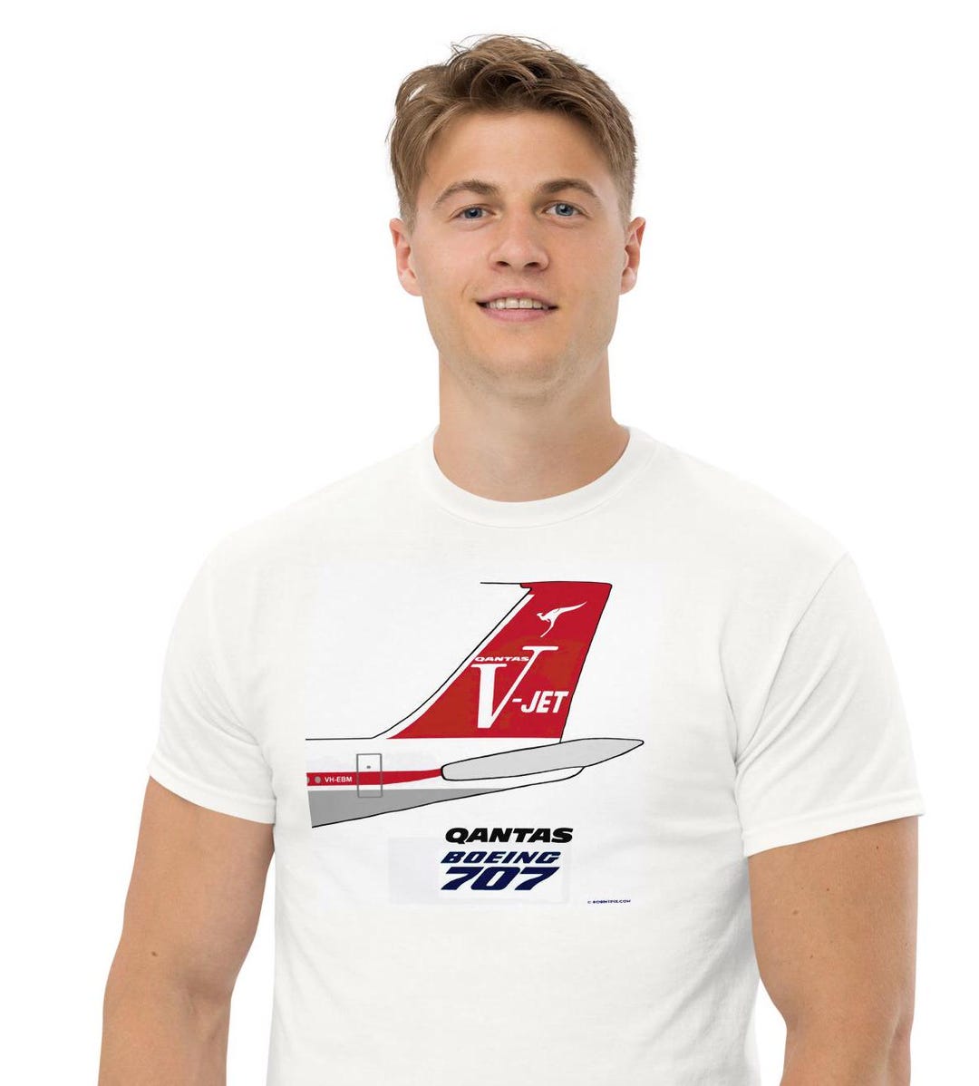 Aviation Tee Shirt: Boeing 707 Qantas White Tail Fin Tee Unisex Classic ...
