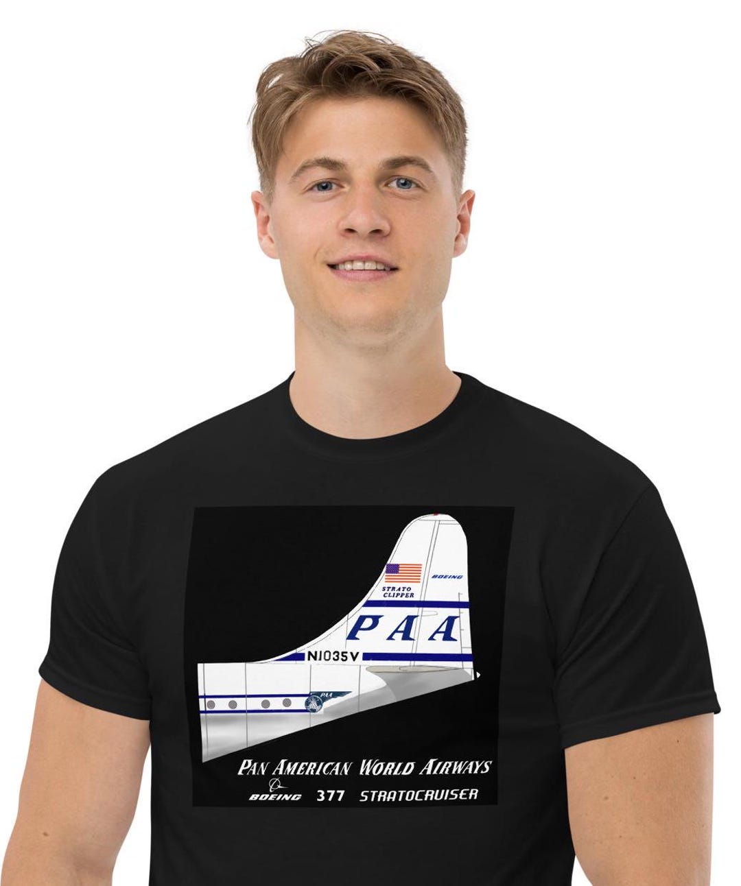 Aviation Tee Shirt: Boeing Stratocruiser Pan American Black Tail Fin ...