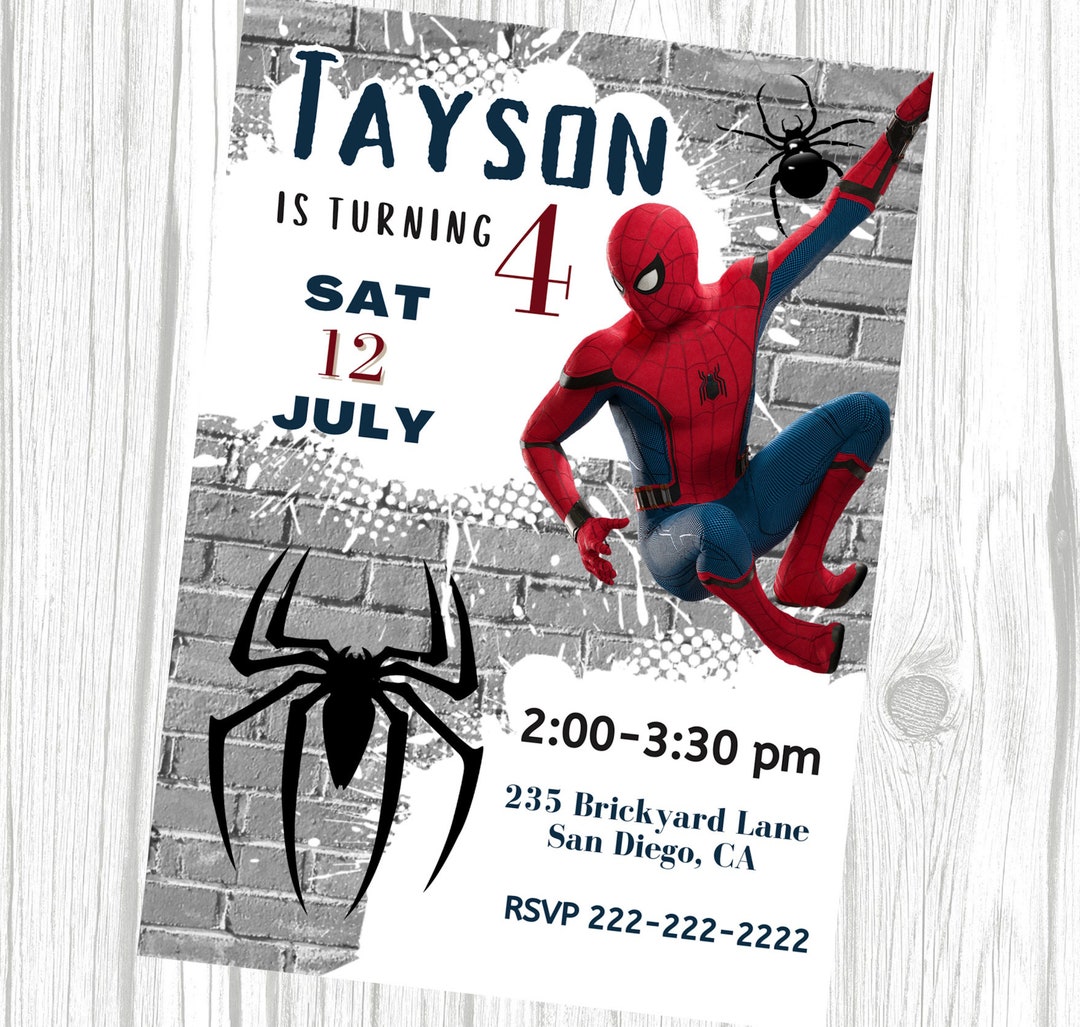 Editable Spiderman Birthday Invitation, Spiderman Superhero Invitation ...