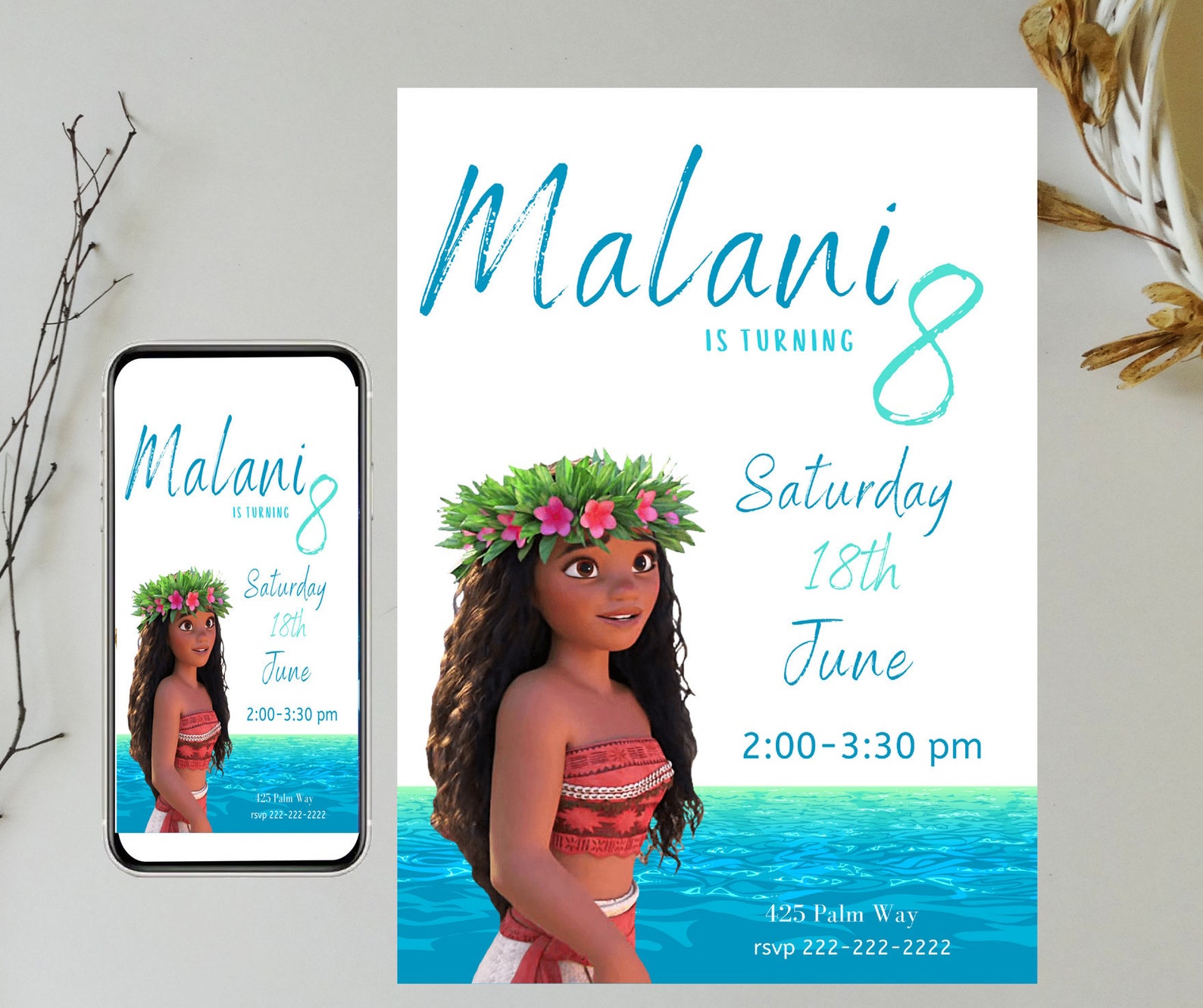 Editable Moana Birthday Invitation Moana Invitation Template - Etsy