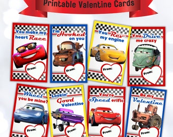 Race Car Valentine's Day Printable Card Non-food Treat Kids Valentines ...
