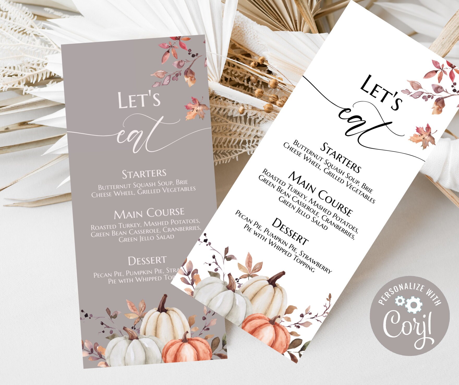 Dinner Menu Template With Leaves - Etsy