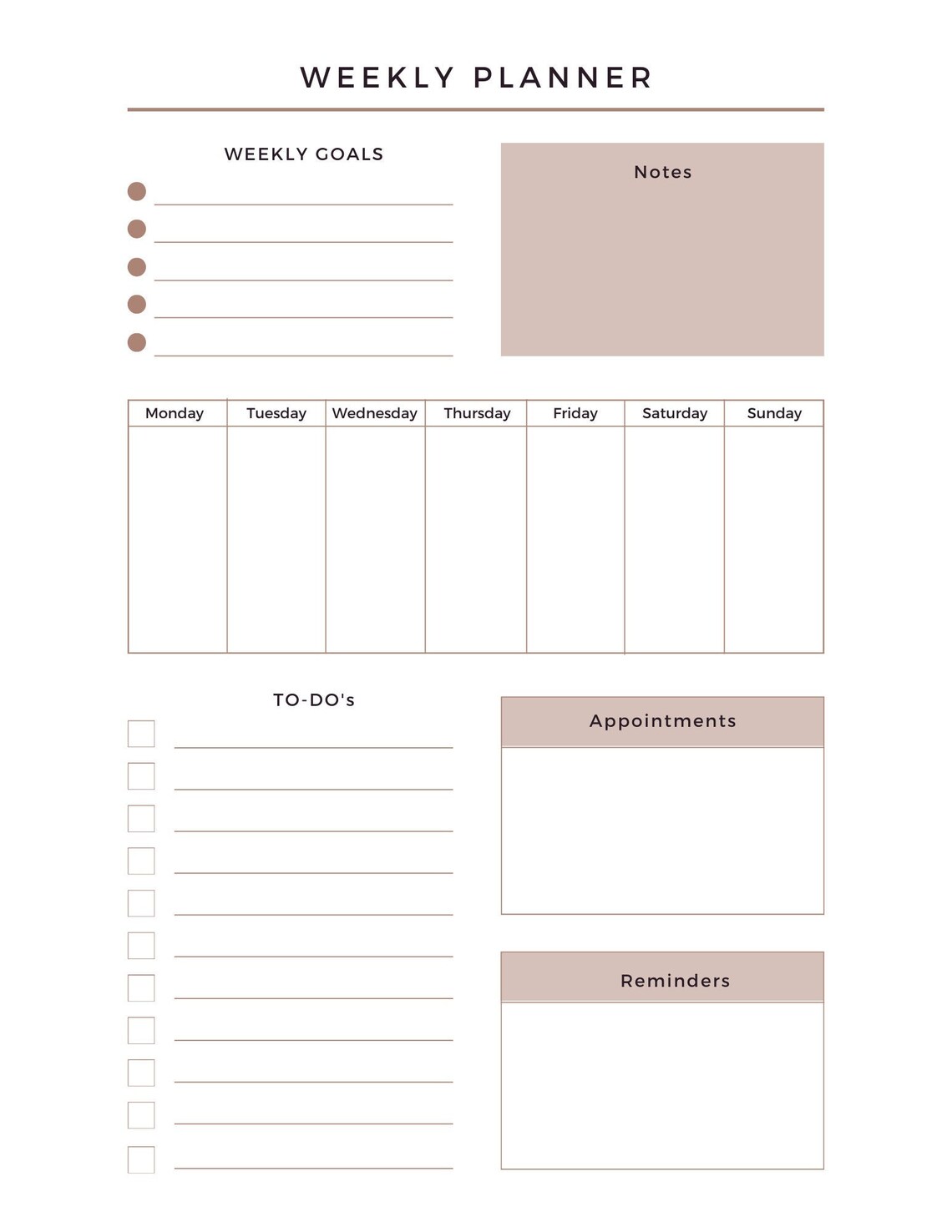 Neutral Weekly Planner Page - Etsy