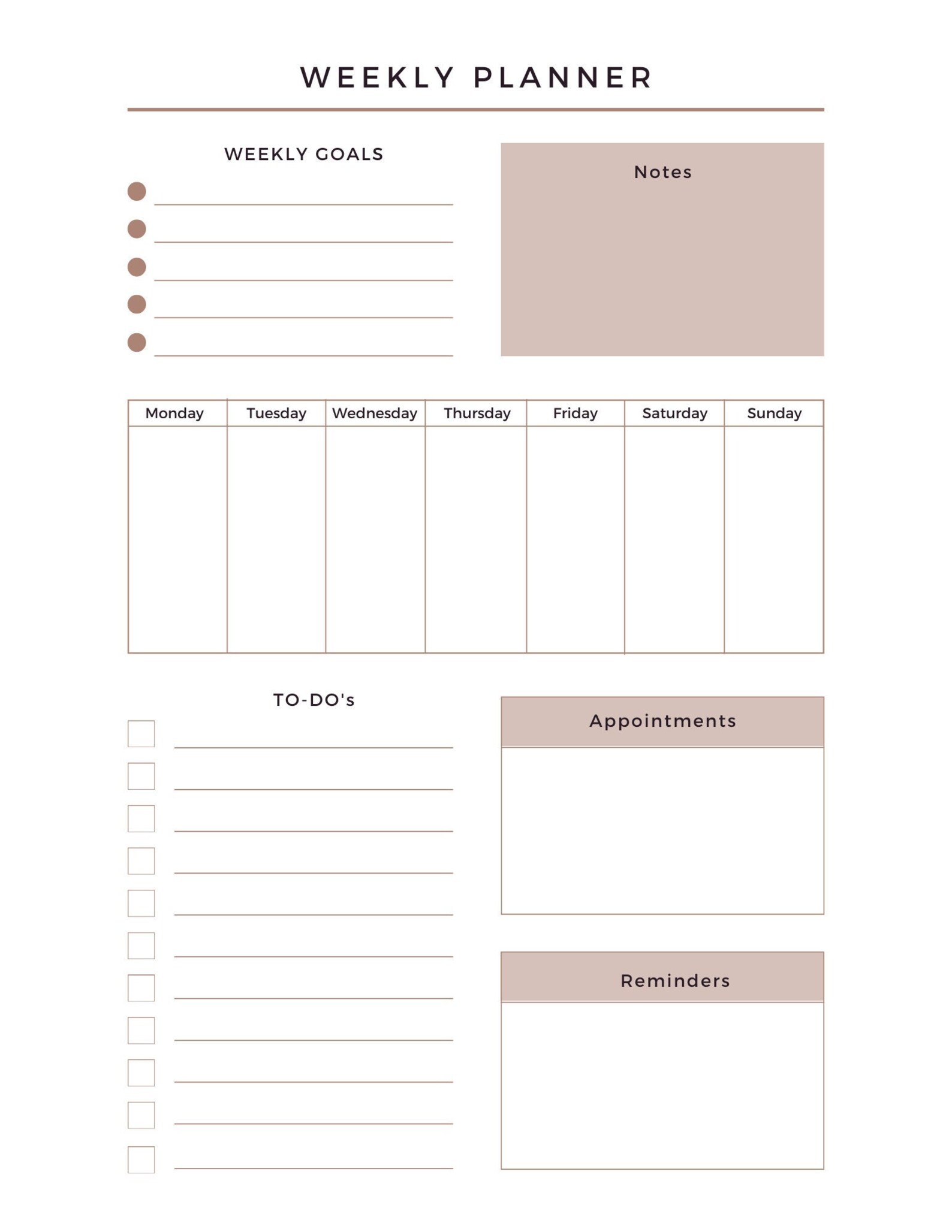 Neutral Weekly Planner Page - Etsy