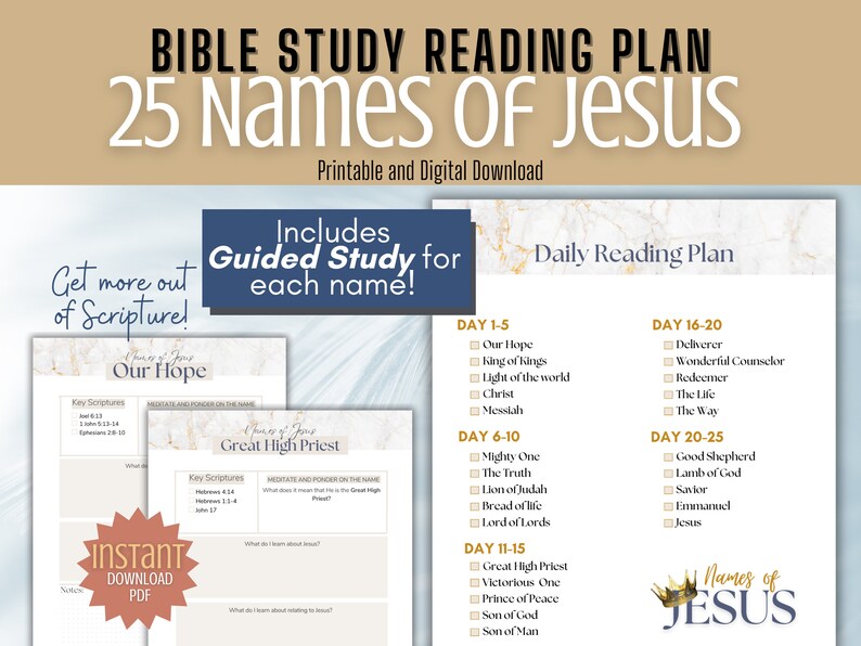 Names of Jesus Bible Study, Bible Reading Plan, Printable Guided Bible ...