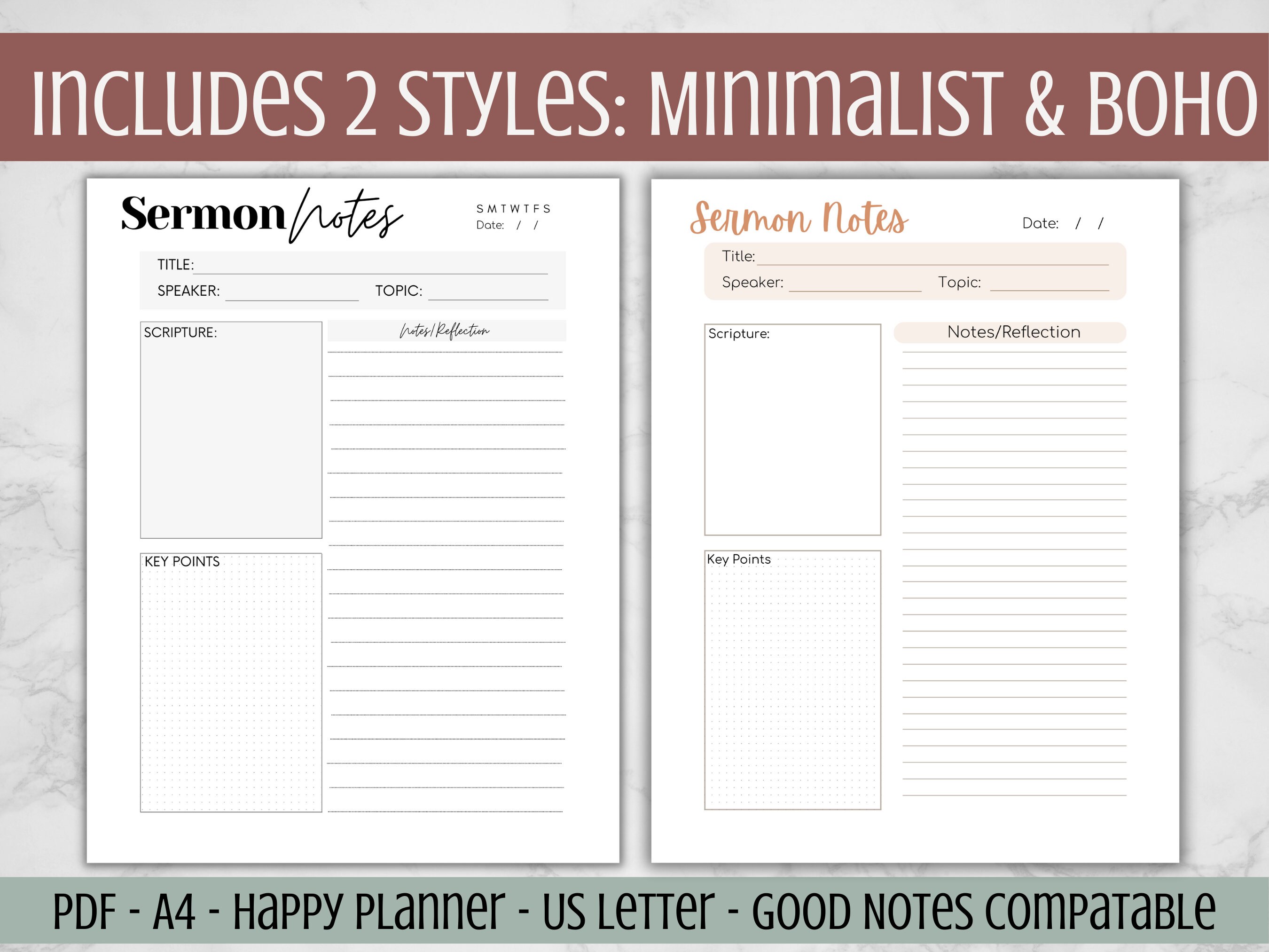 Sermon Notes Printable Grow in Faith With Elegant Layouts - Etsy