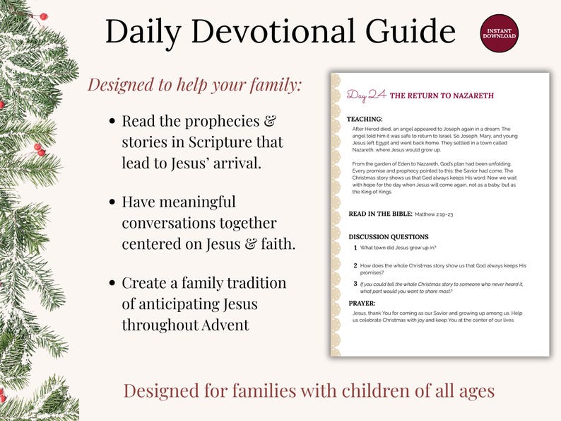 Christmas Advent Calendar Jesus Family Devotional Printable Bible Kids ...