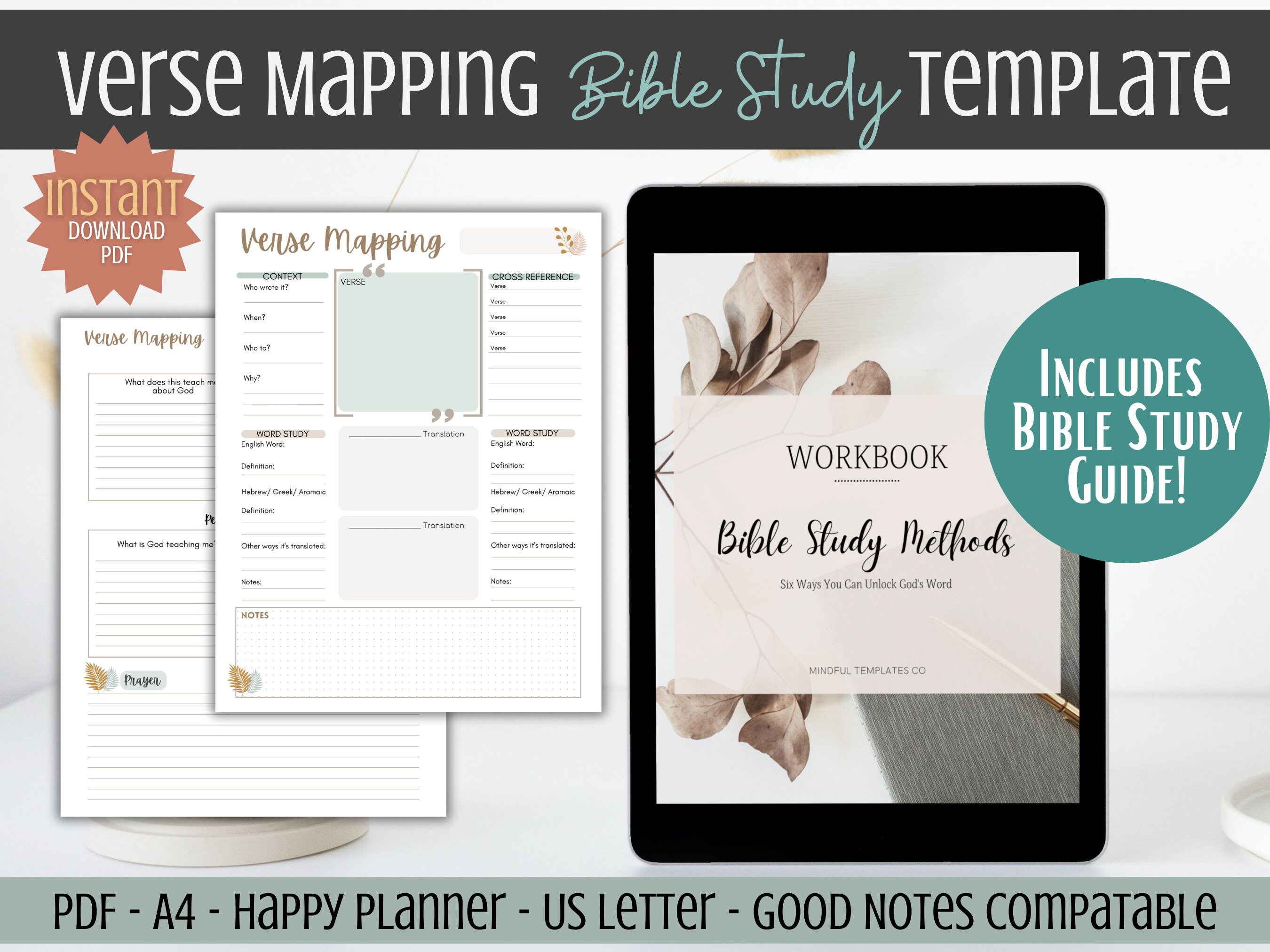 Bible study Mindful template Digital and printable bible study template