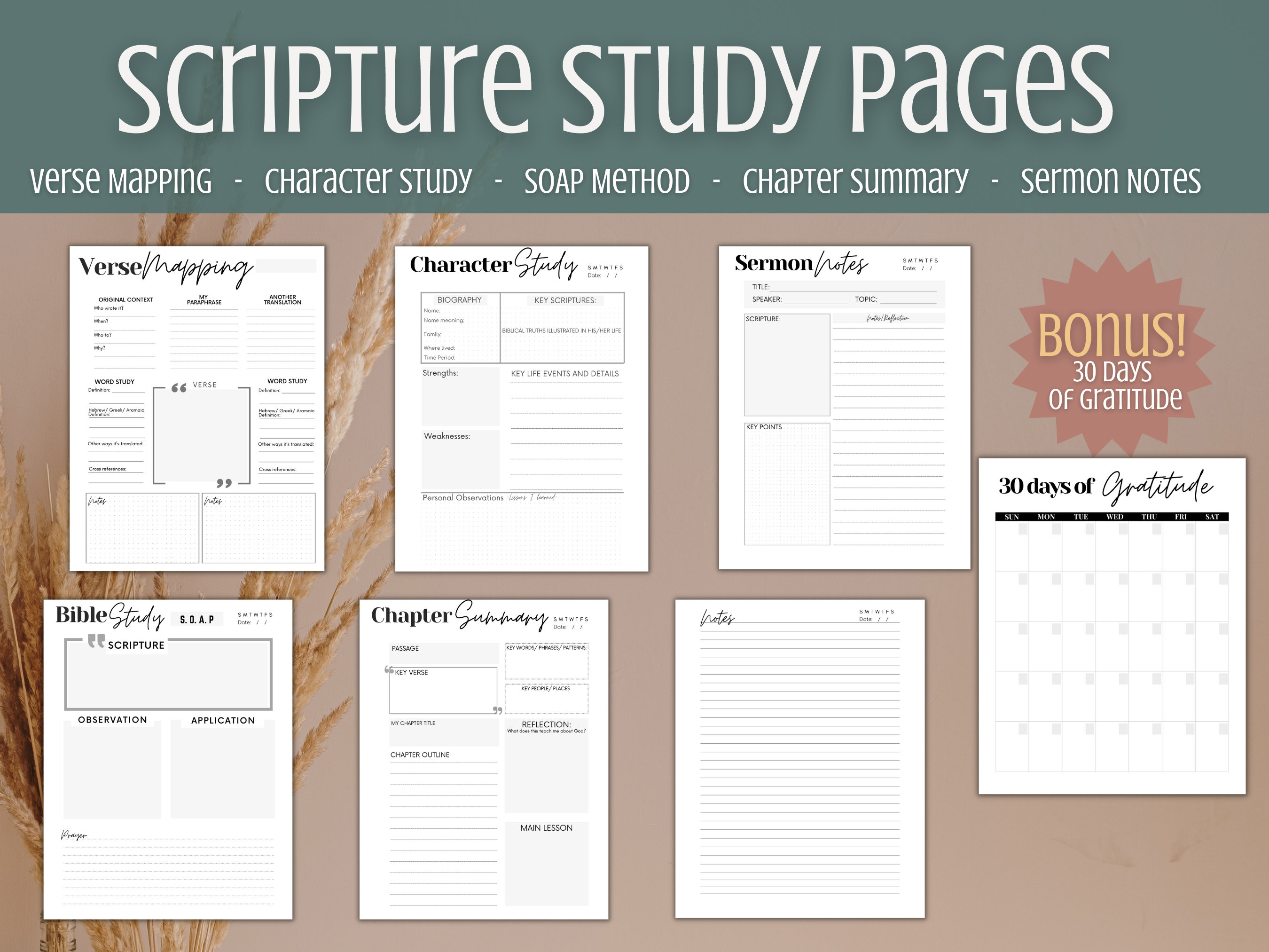 Bible study Mindful template Digital and printable bible study template