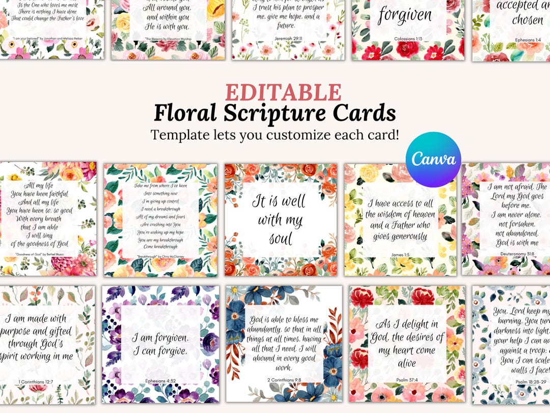 Customizable Bible Verse Cards Editable Scripture Cards Canva Prayer ...