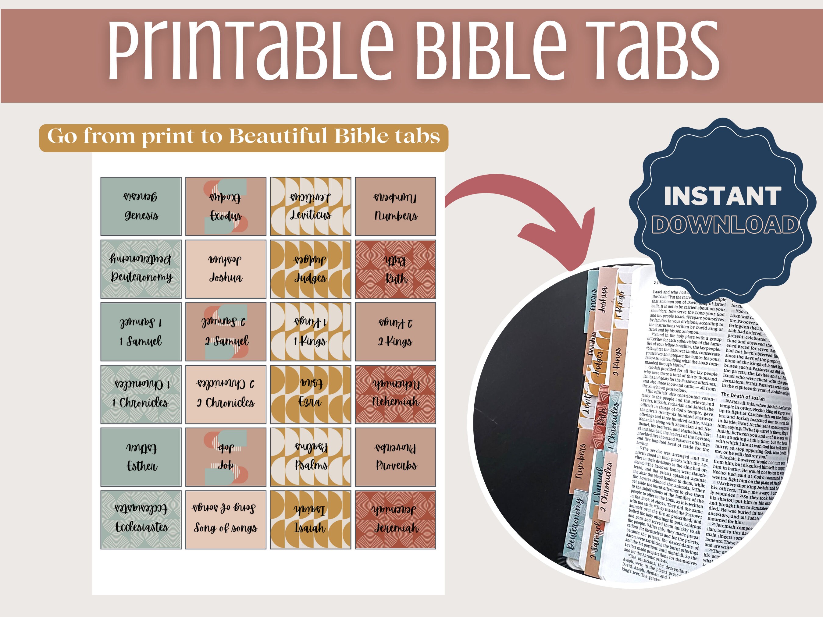 Boho Printable Bible Tabs, Bible Tabs, Bible Study Tools, Bible Journaling, Instant Download ...