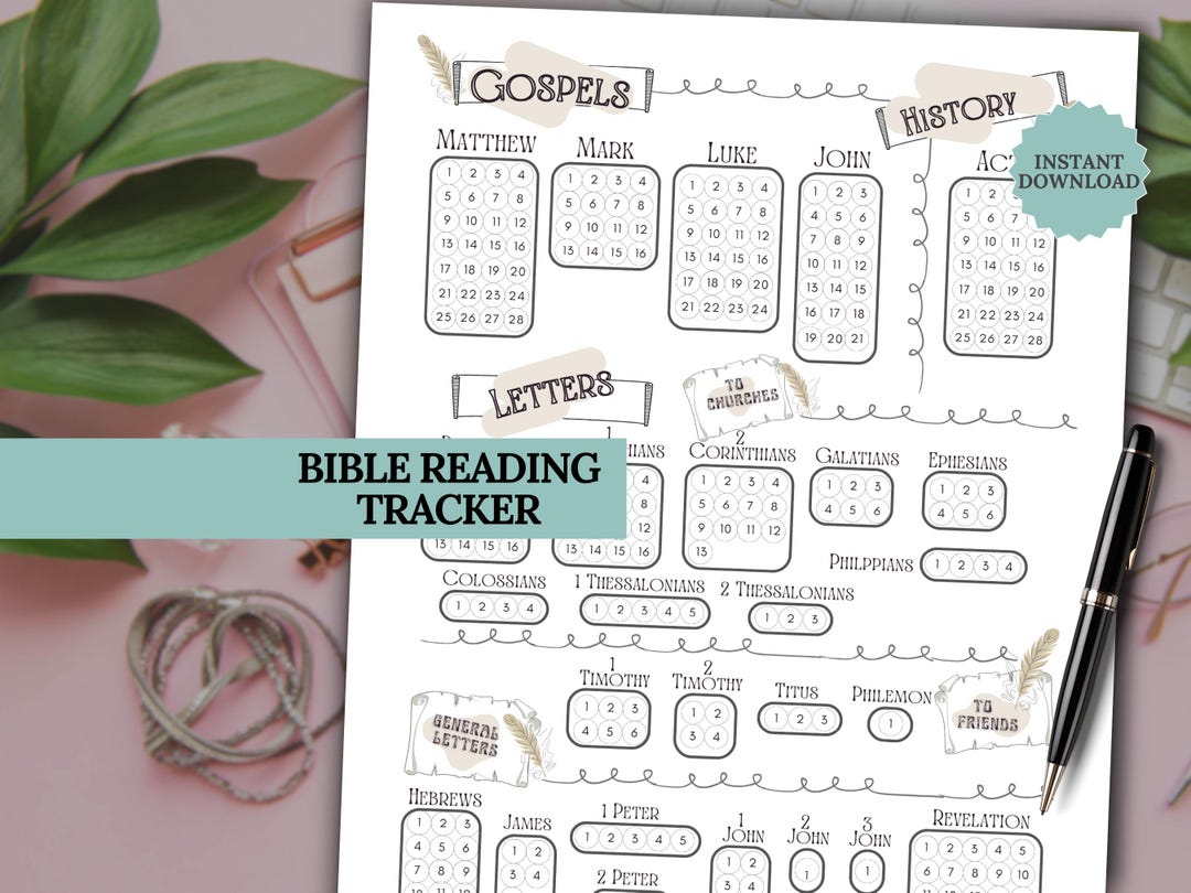 Bible Reading Tracker Daily Printable Bible Study Template Christian ...