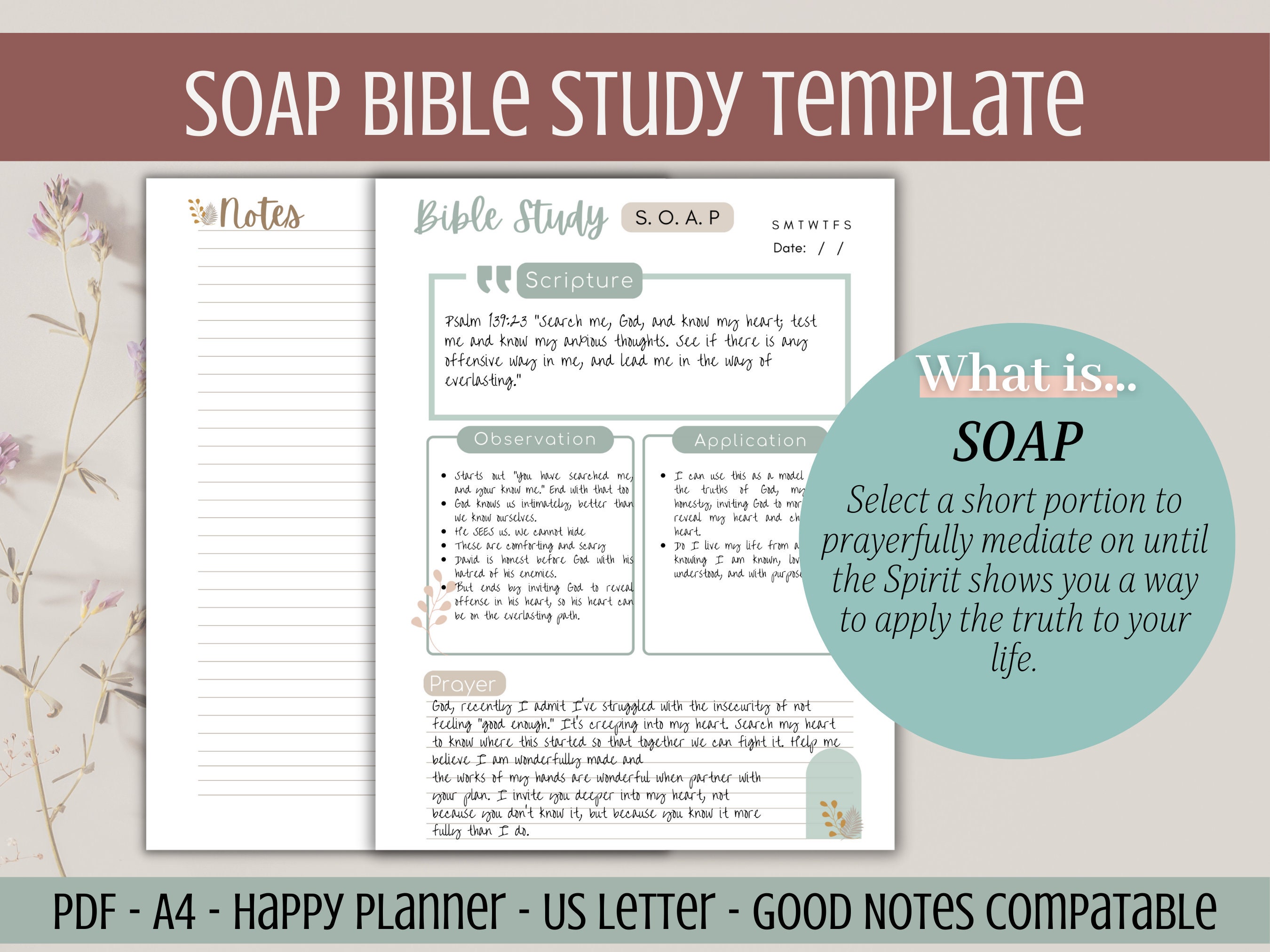 Bible study Mindful template Digital and printable bible study template