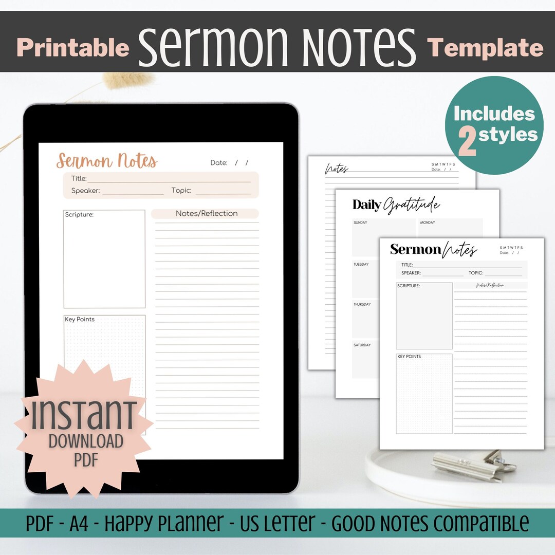 Sermon Notes Printable - Grow in Faith With Elegant Layouts for ...