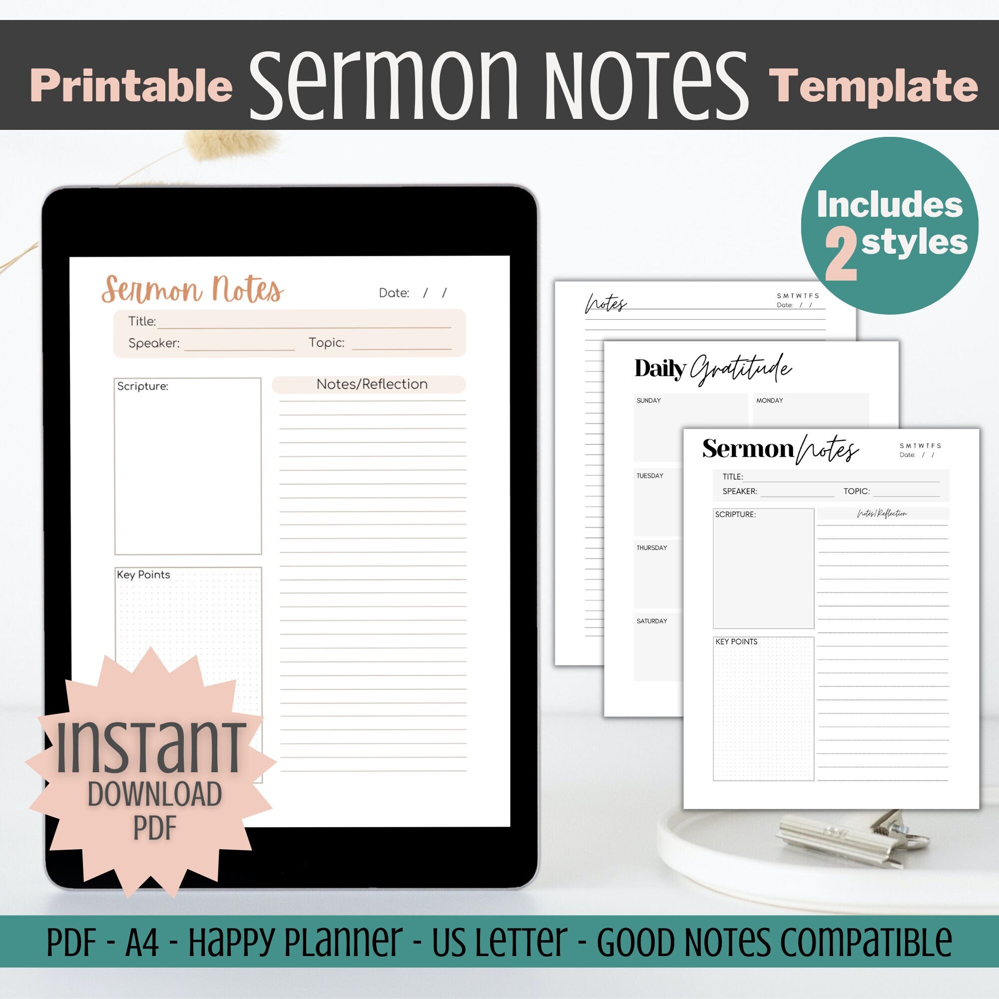 Sermon Notes Printable Grow in Faith With Elegant Layouts for Scripture ...