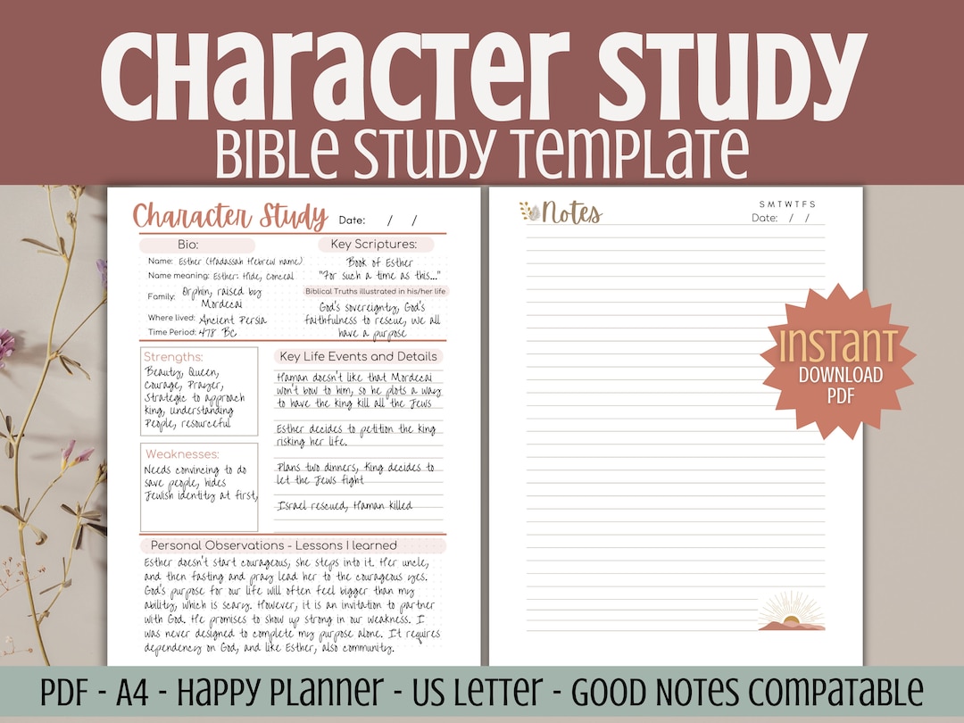 Bible Character Study Guide, Printable Bible Study Template Daily ...