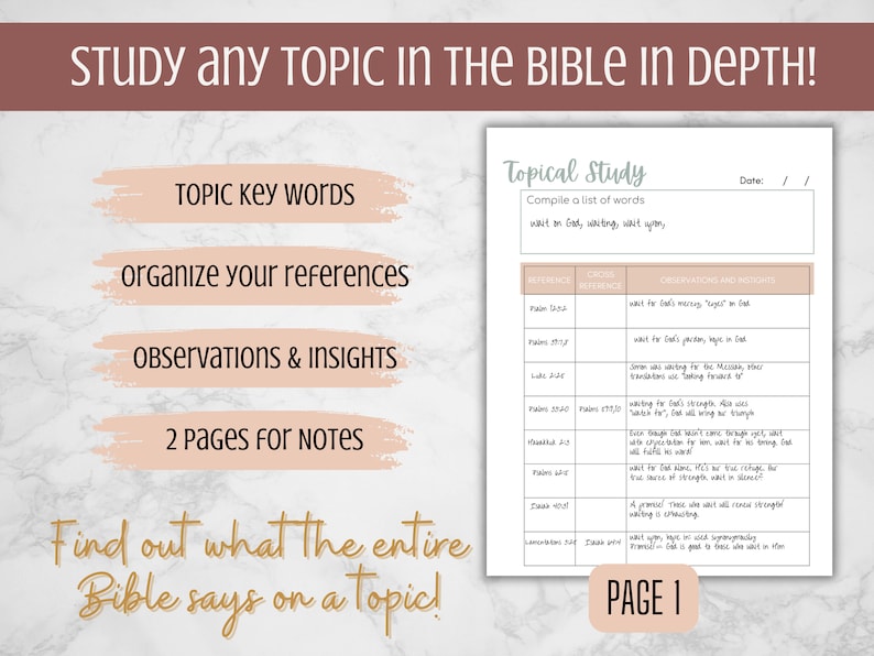 Topical Bible Study Template & Guide Daily Devotional - Etsy