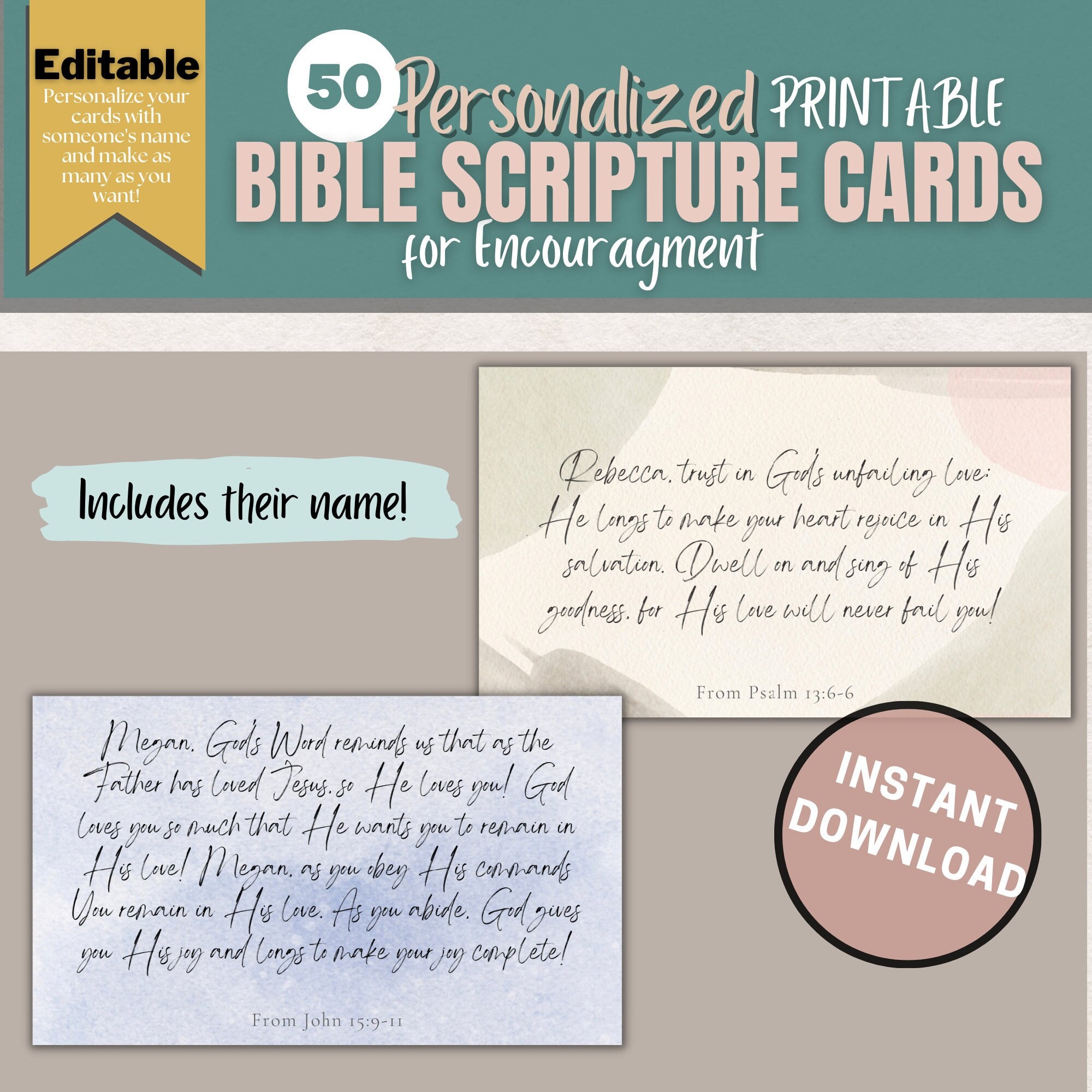 Personalized Scripture Cards Template, Printable Prayer Cards, Bible ...