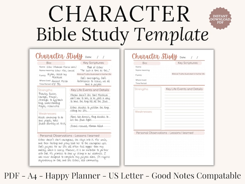 Bible Character Study Guide Printable Bible Study Template Daily ...