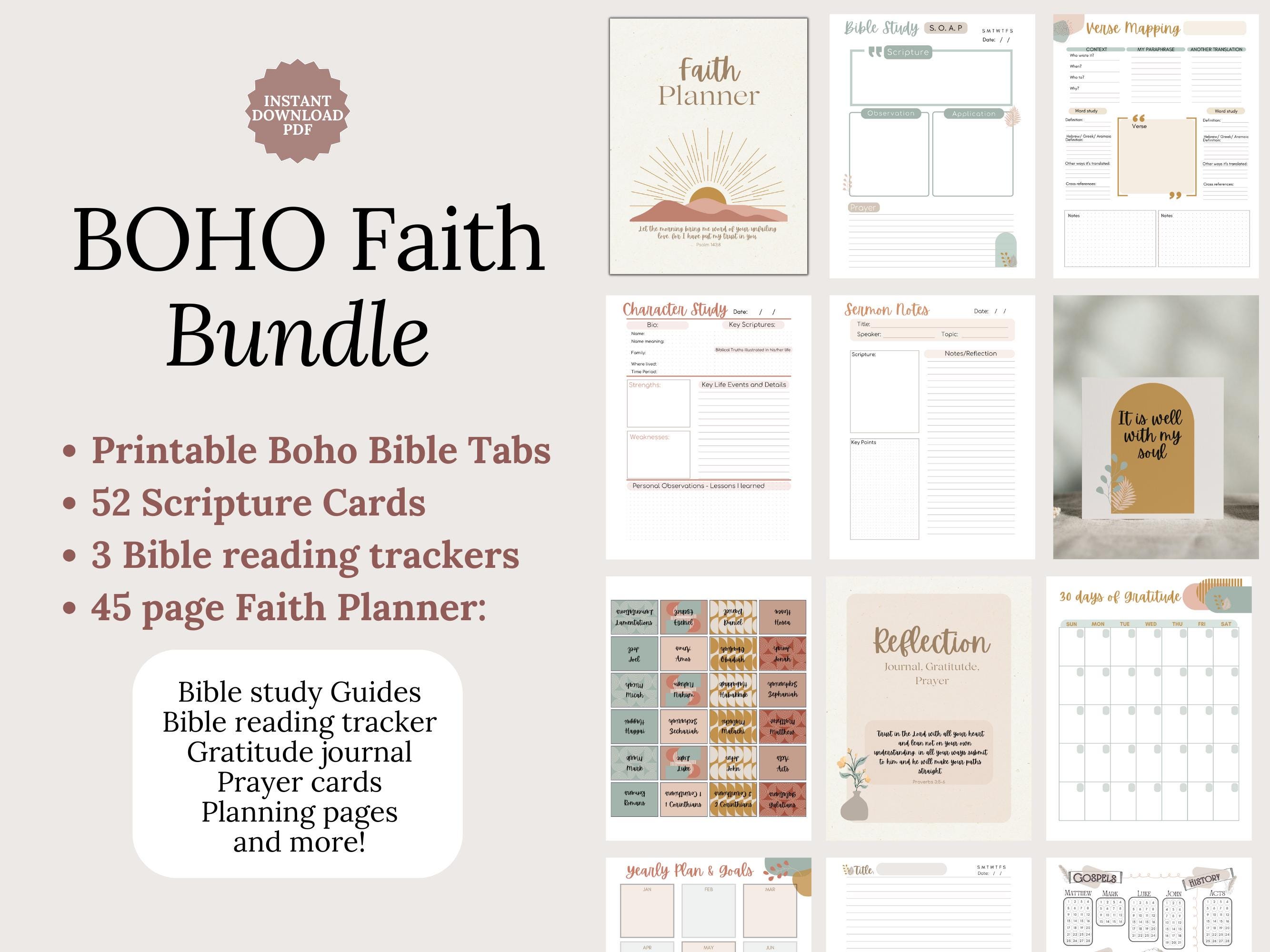 Boho Faith Planner Printable Bible Study Templates Scripture Cards ...