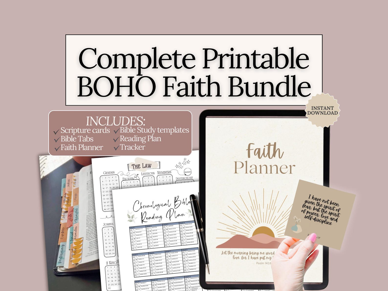 Boho Faith Planner Printable Bible Study Templates Scripture Cards ...