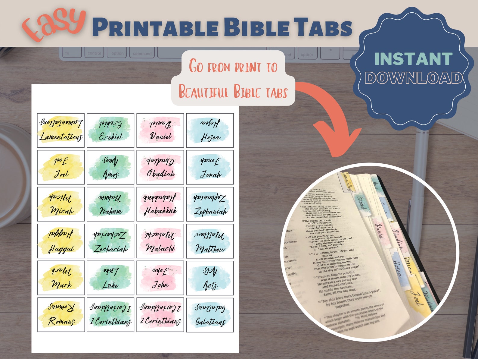 Printable Bible Tabs, Watercolor Bible Tabs, Bible Study Tools, Bible ...