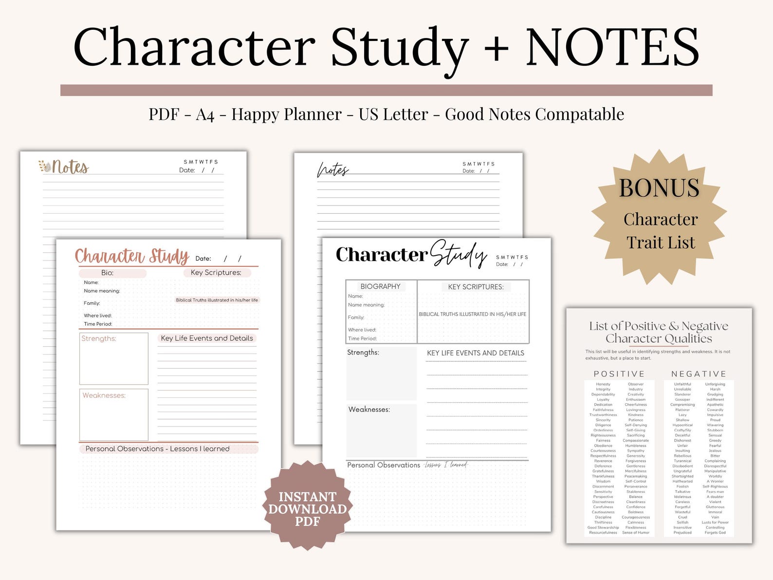 Bible Character Study Guide Printable Bible Study Template Daily ...